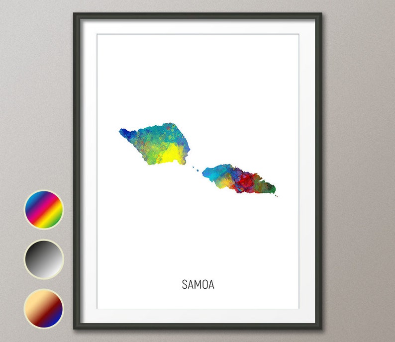 Samoa Map Watercolour Art Print Poster Colour Black White | Etsy