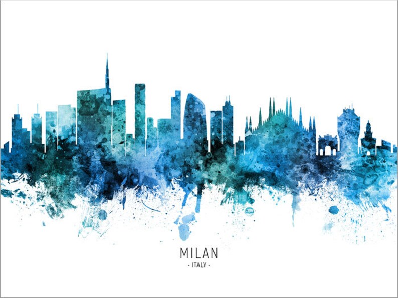 Milan Skyline Italy Cityscape Art Poster Print Blue Red Green - Etsy