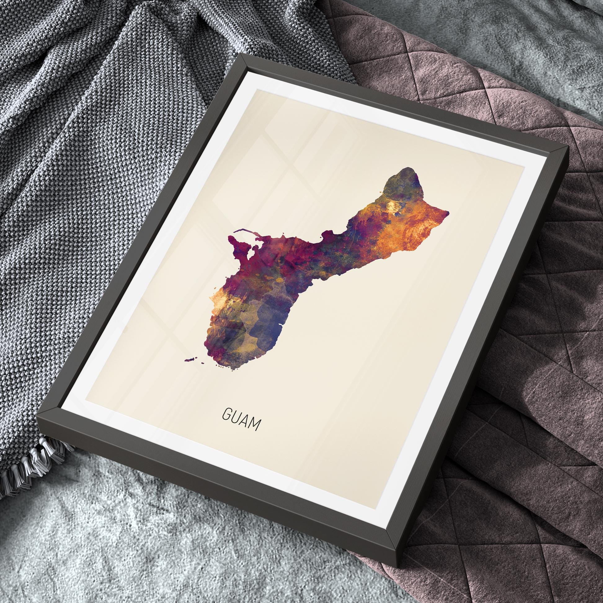 Guam Map, Watercolour Painting Art Print Poster, Portrait - MX (10840 ...