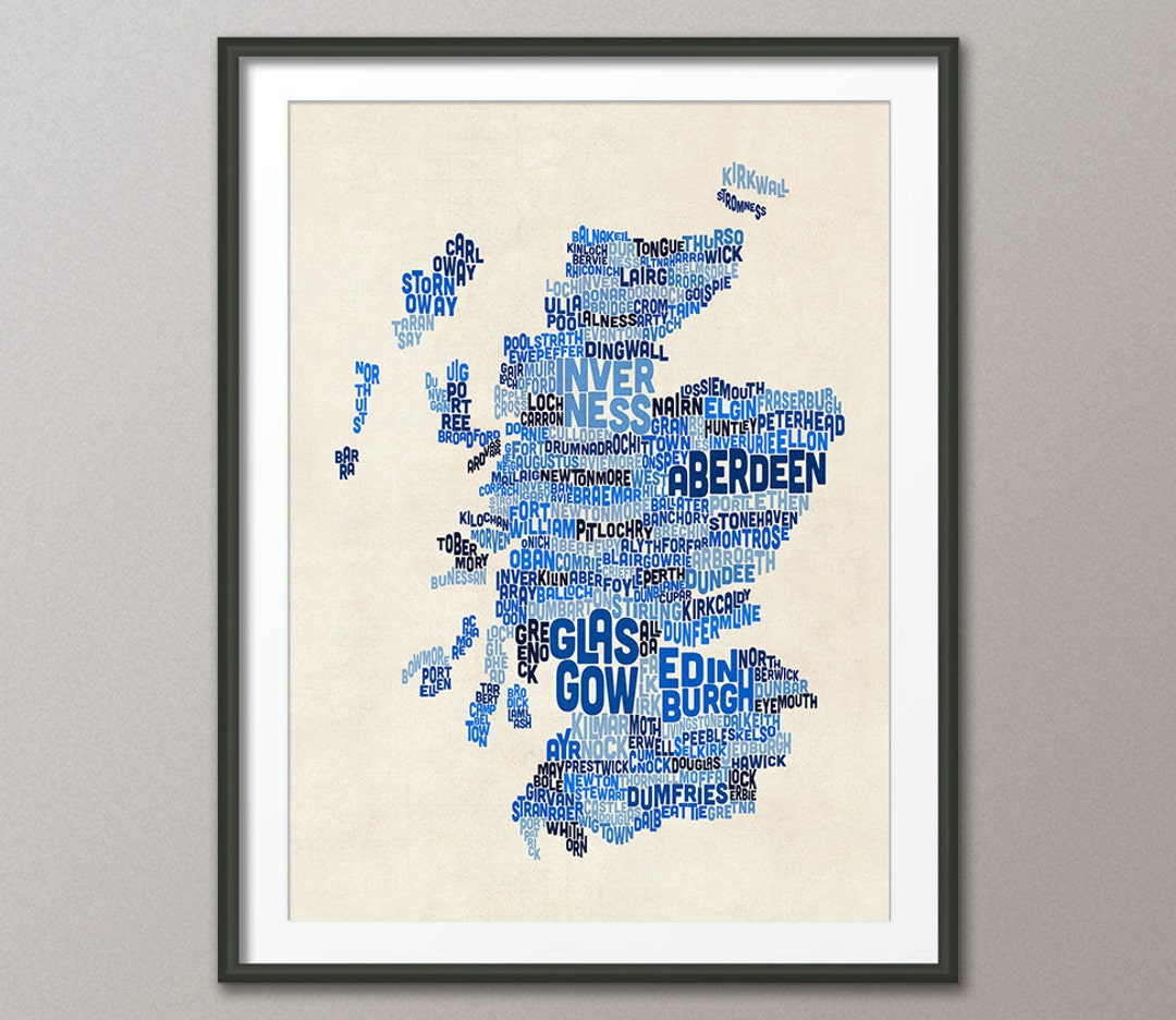 Scotland Typography Text Map, Art Print (1484) - Etsy