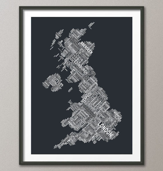 Great Britain UK City Text Map Art Print 304 | Etsy