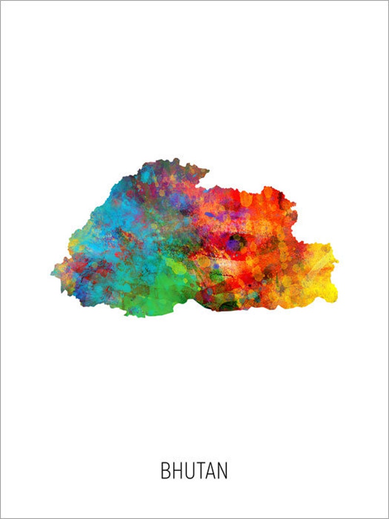 Bhutan Map Watercolour Art Print Poster Colour Black White - Etsy