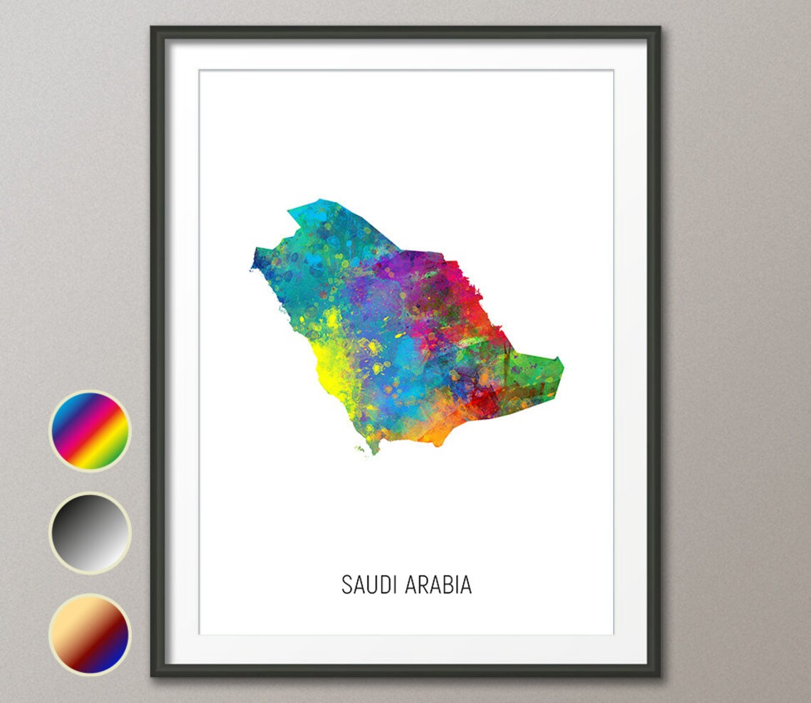 Saudi Arabia Map Watercolour Art Print Poster Colour Black - Etsy