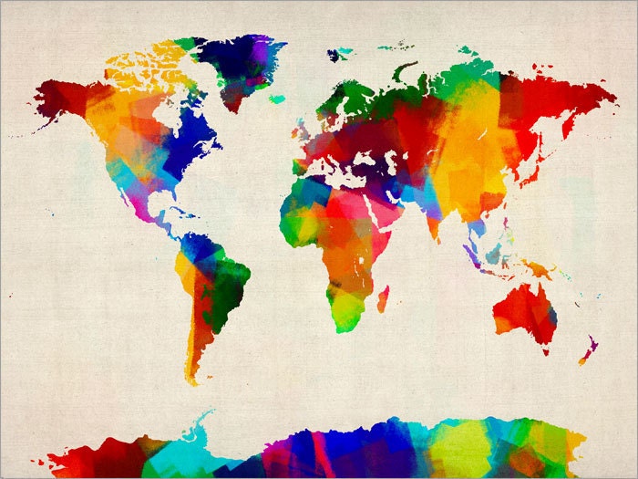 Rolled Paint Map of the World Map Art Print 894 - Etsy