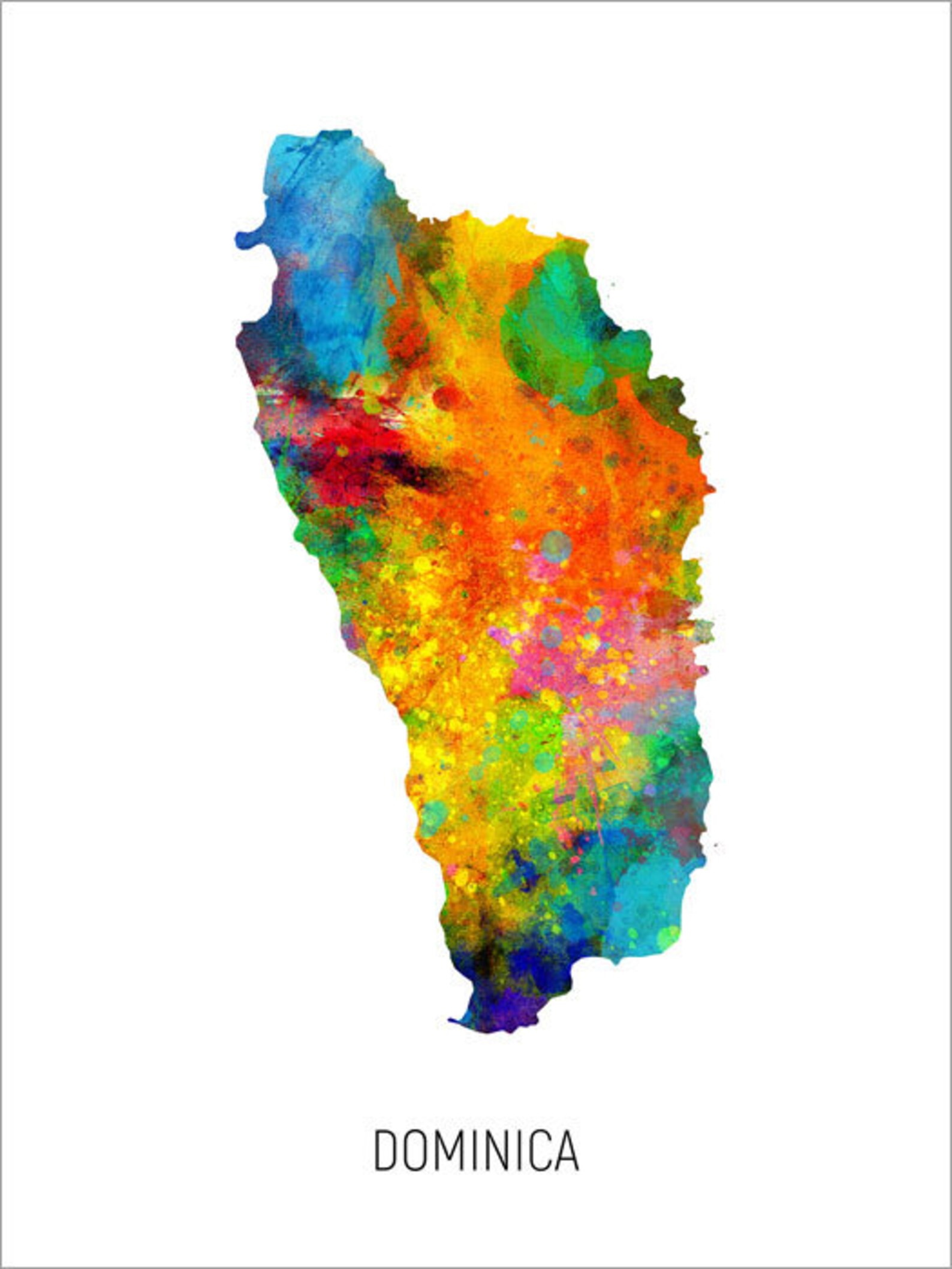 Dominica Map Watercolour Art Print Poster Colour Black - Etsy