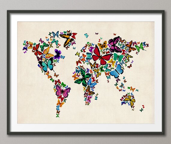 Butterflies Map of the World Map Art Print 449 - Etsy UK