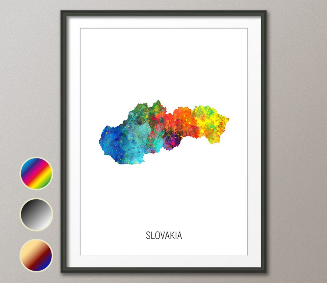 Slovakia Map, Watercolour Art Print Poster, Colour, Black White, Beige ...