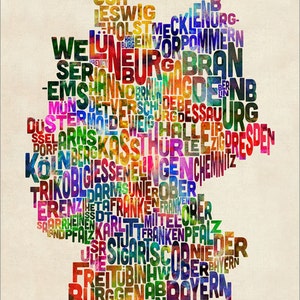 Typography Text Map of Germany Map, Art Print (276) - Etsy
