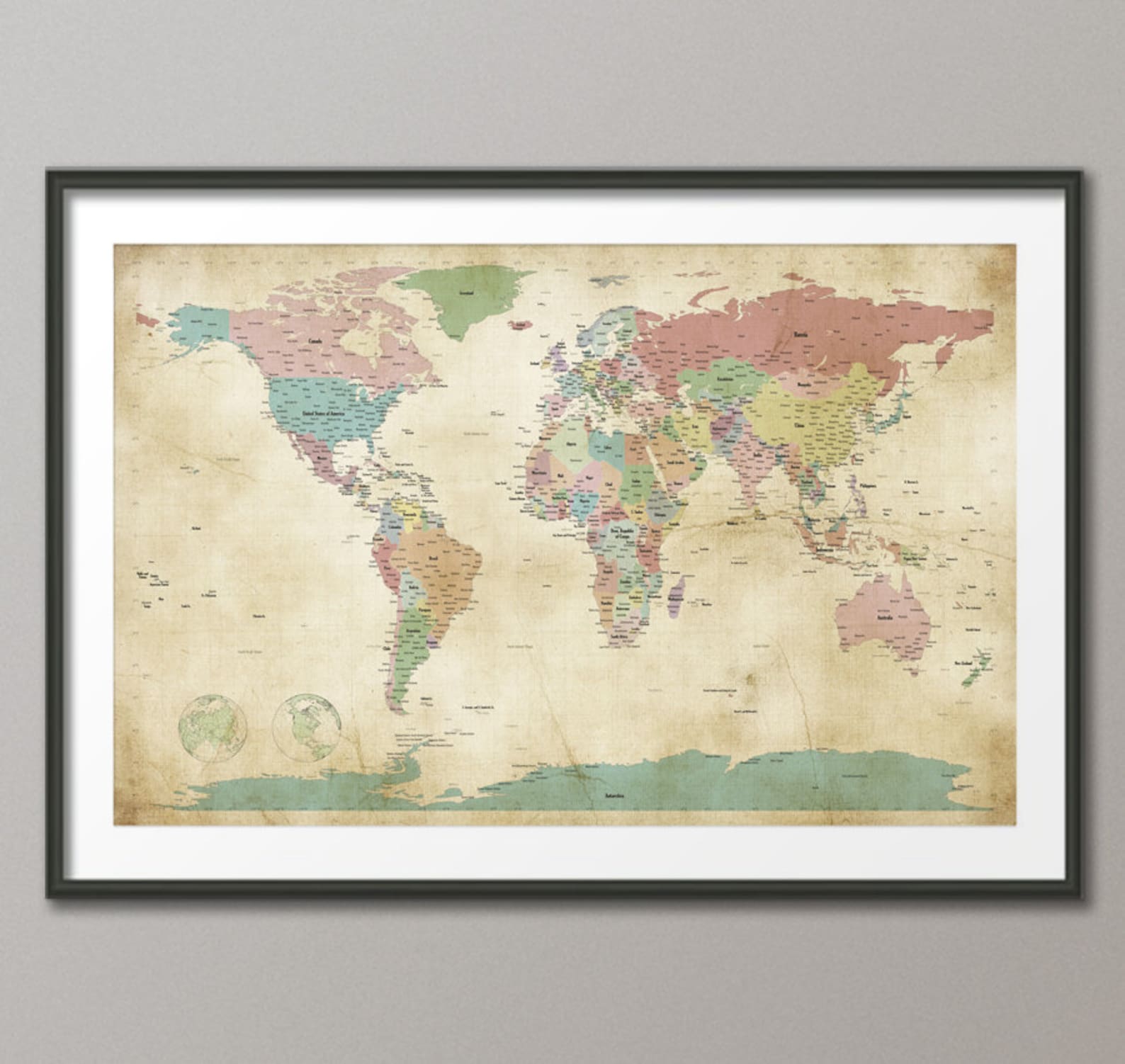 Political Map of the World Map Old Style Art Print 24x36 | Etsy