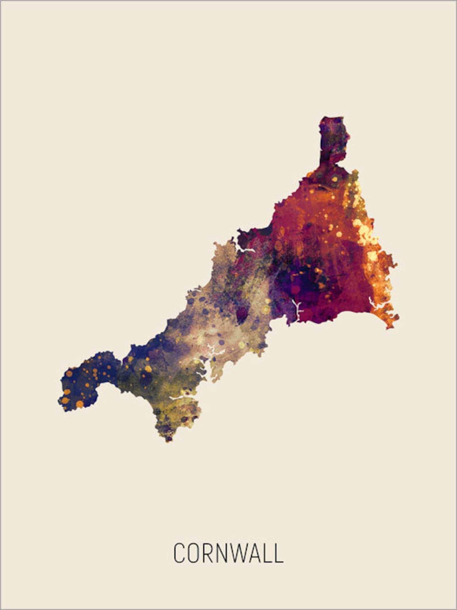 Cornwall Map Watercolour Art Print Poster Colour Black - Etsy UK