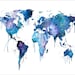 Watercolor Map of the World Map, Paint Splashes Map, Art Print 3037 - Etsy
