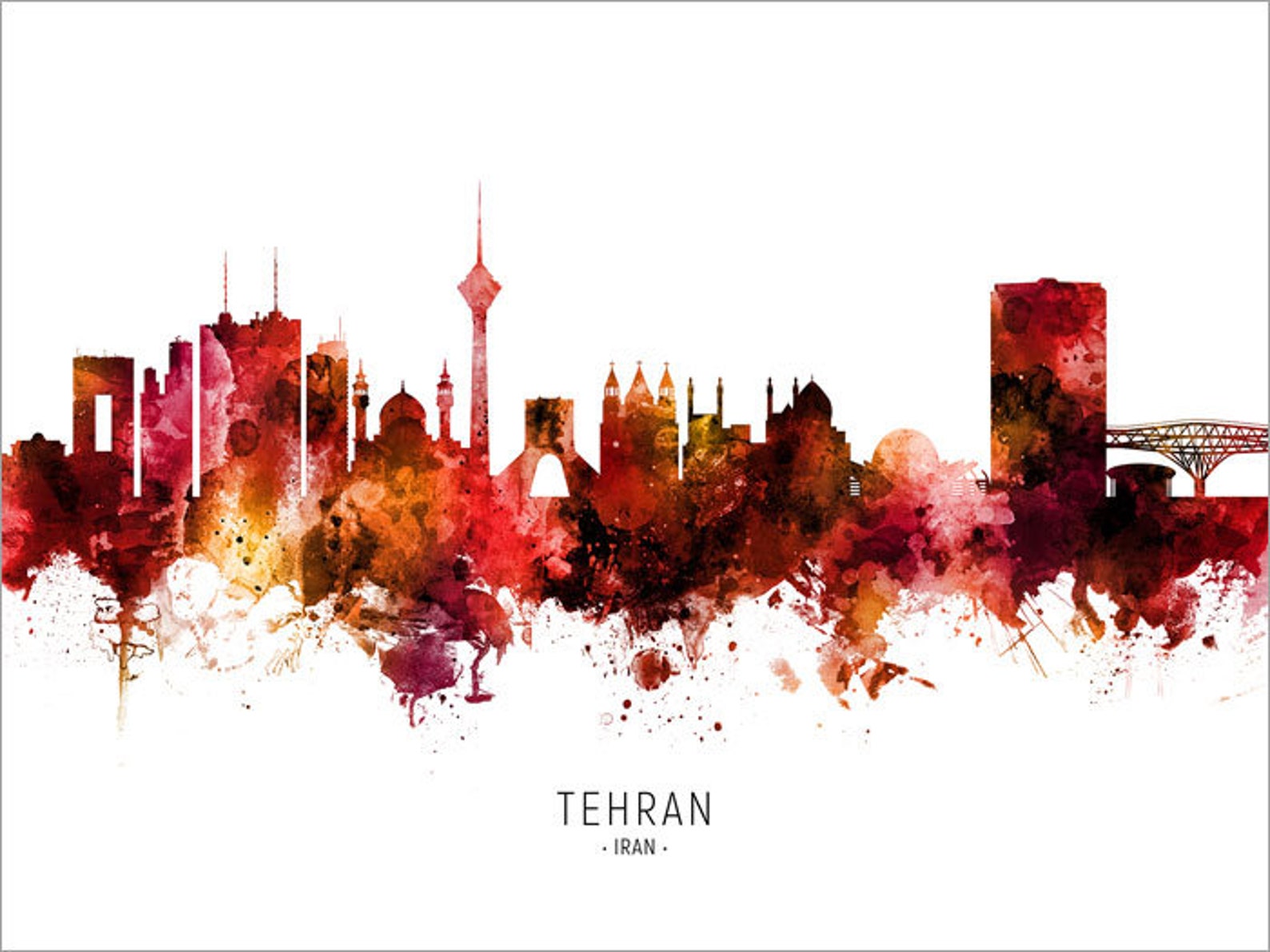 Tehran Skyline Iran, Cityscape Art Poster Print Blue Red Green 20696 - Etsy