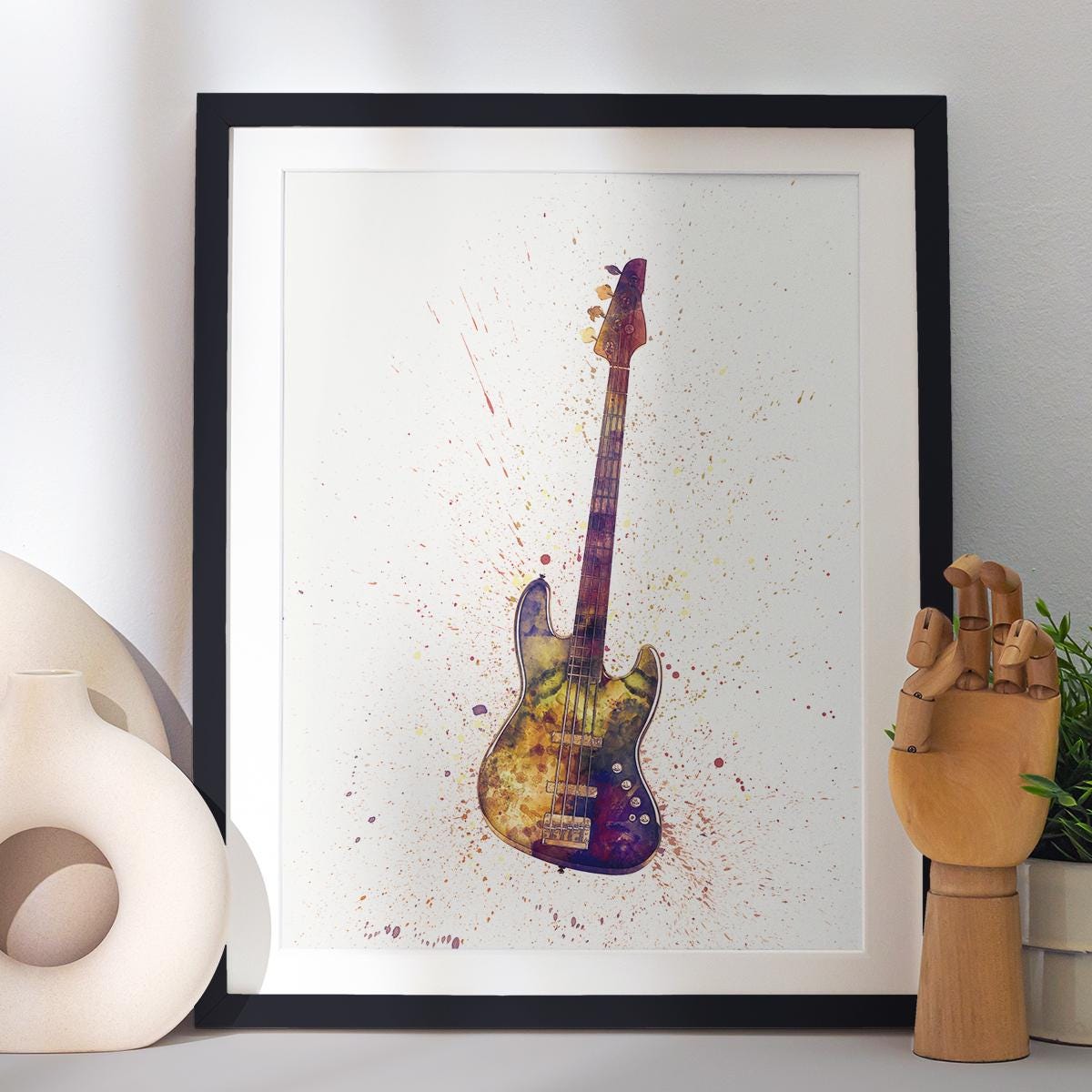 Electric Bass Guitar, Abstract Watercolor Music Instrument Art Print ...