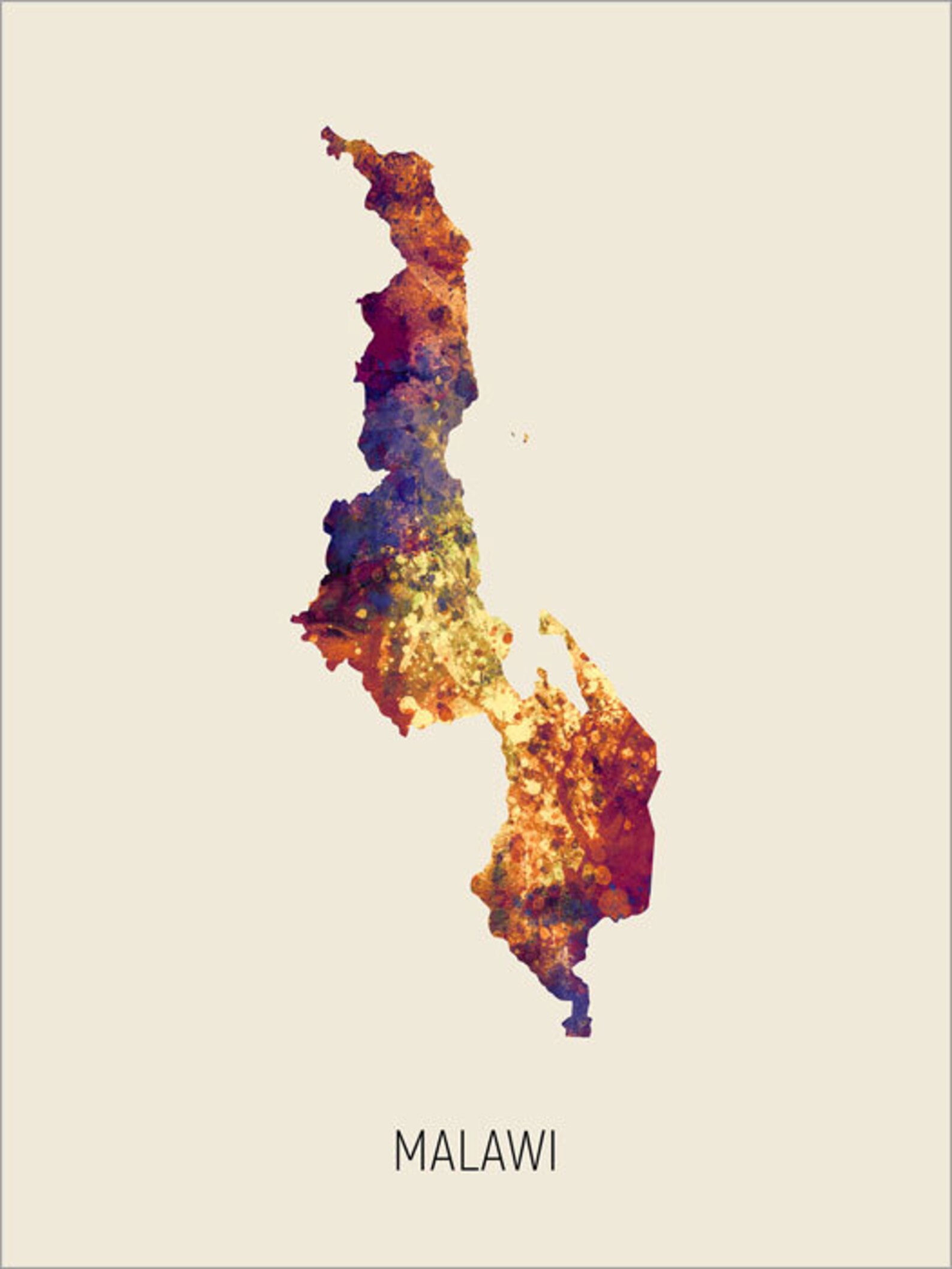 Malawi Map Watercolour Art Print Poster Colour Black White | Etsy