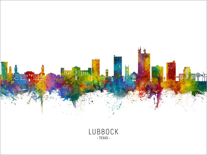 Lubbock Skyline Texas Cityscape Painting Art Print Poster CX | Etsy
