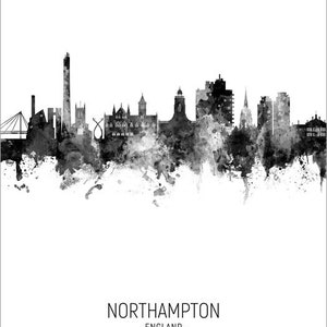 Northampton Skyline, Northampton England Cityscape Art Print Poster ...
