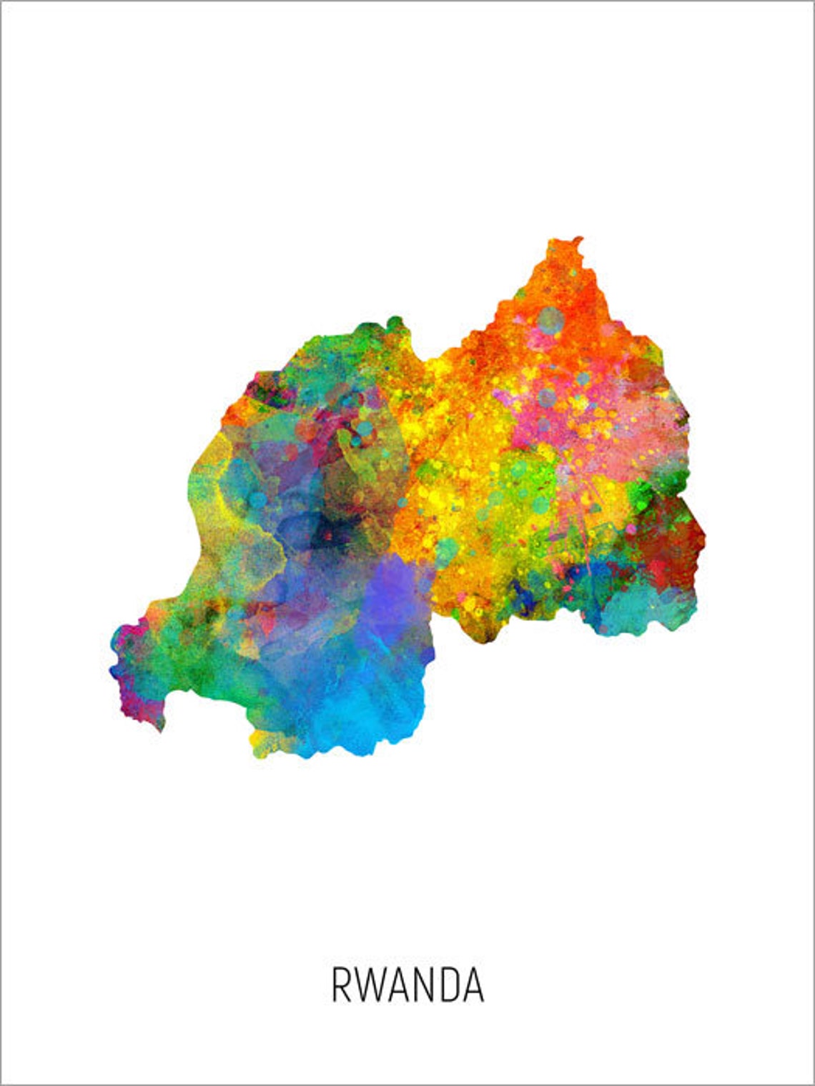 Rwanda Map Watercolour Art Print Poster Colour Black White | Etsy