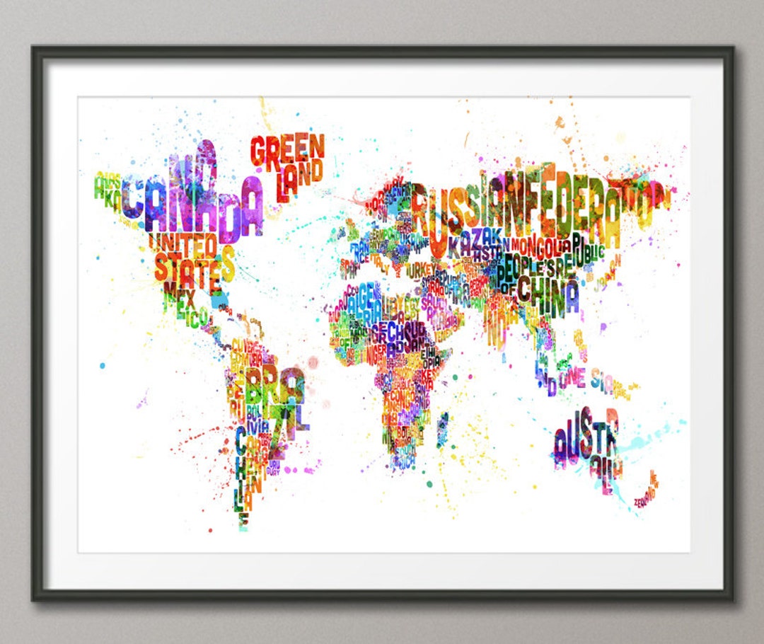 Typography Map of the World Map Paint Splashes, Art Print (747) - Etsy UK