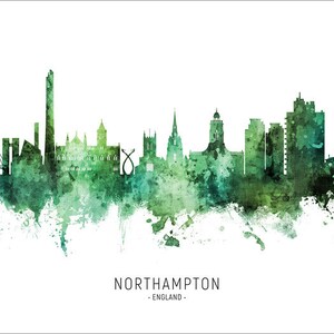 Northampton Skyline England Cityscape Art Poster Print Blue - Etsy