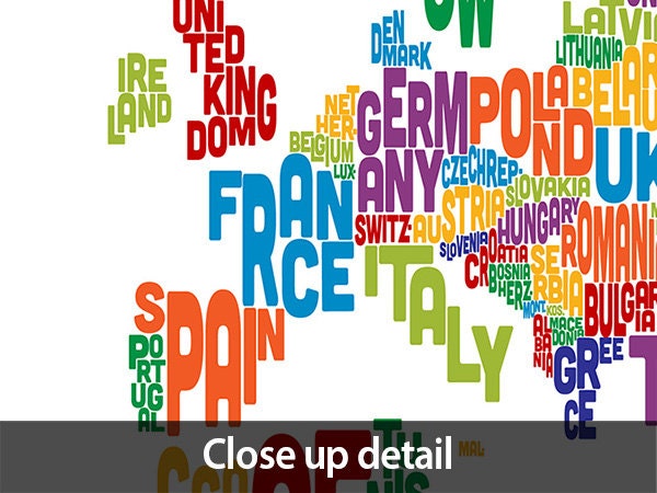 Typography Text Map of the World Map Art Print 1373 - Etsy