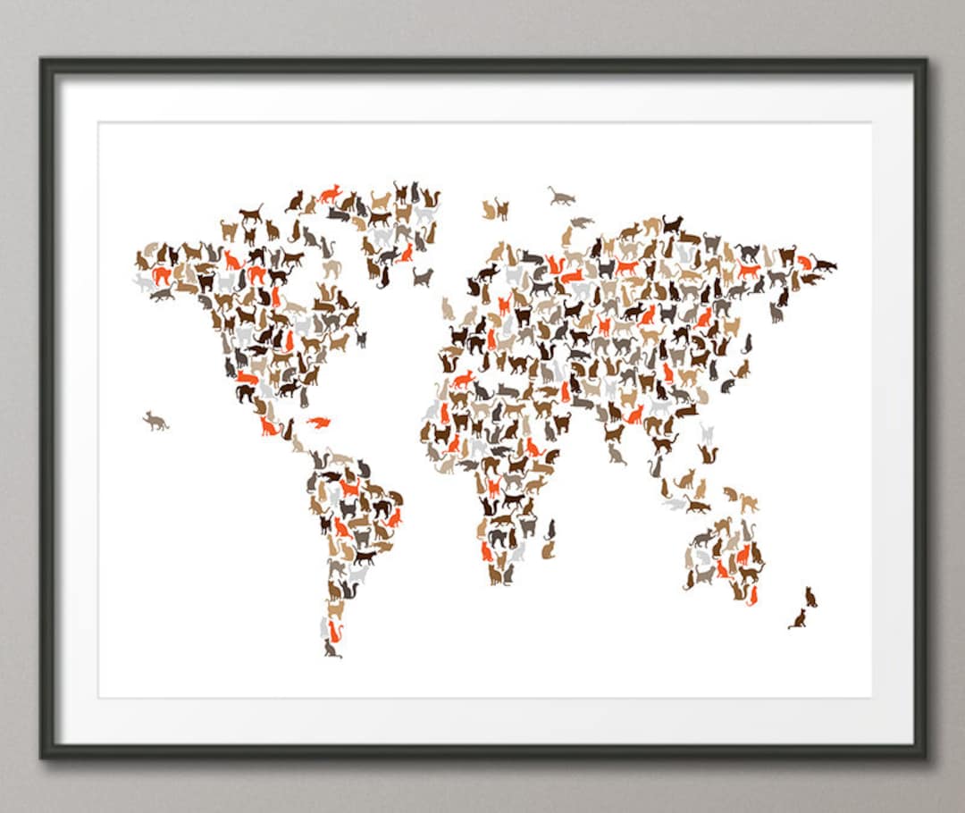 Cats Map of the World Map, Art Print WM (2545) - Etsy