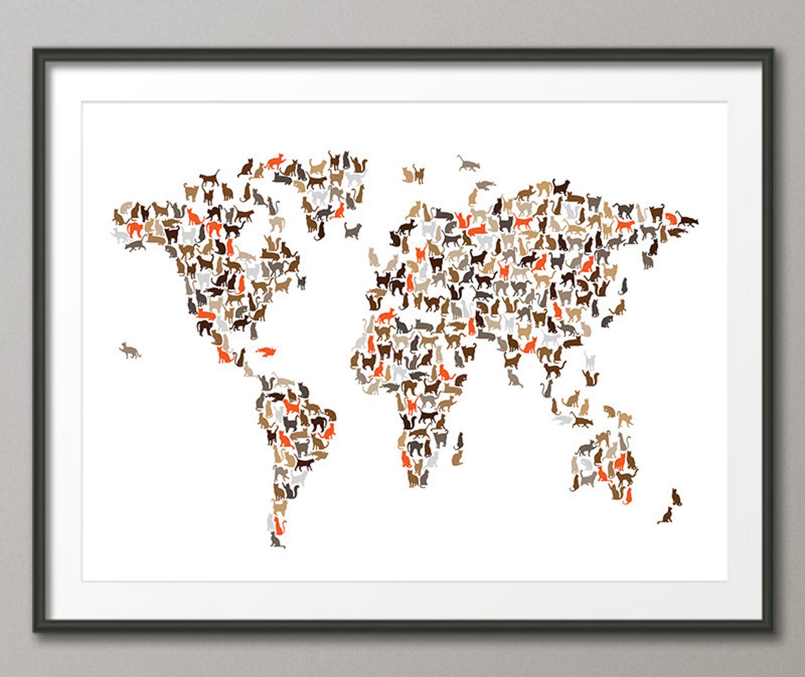 Cats Map of the World Map Art Print 2545 - Etsy UK