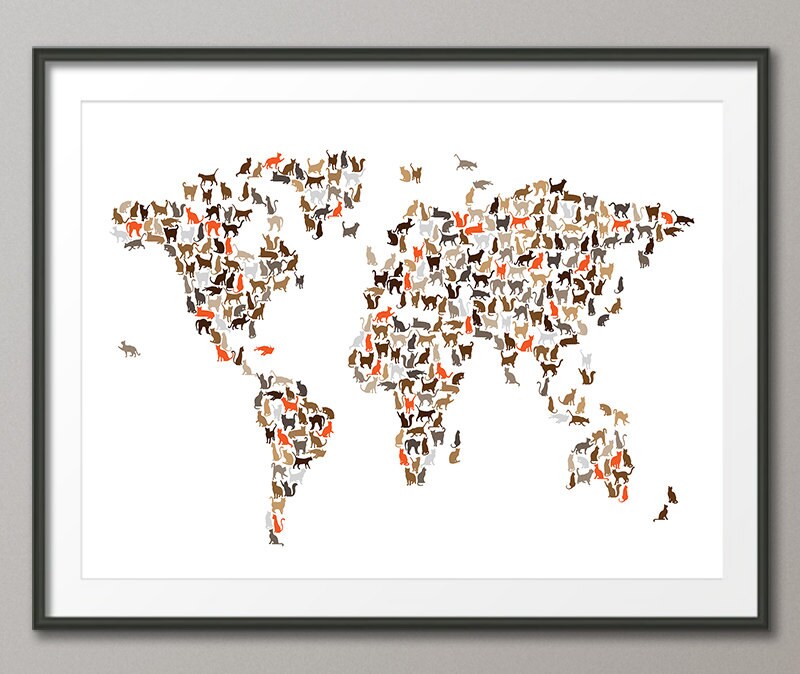 Cats Map of the World Map Art Print 2545 - Etsy UK
