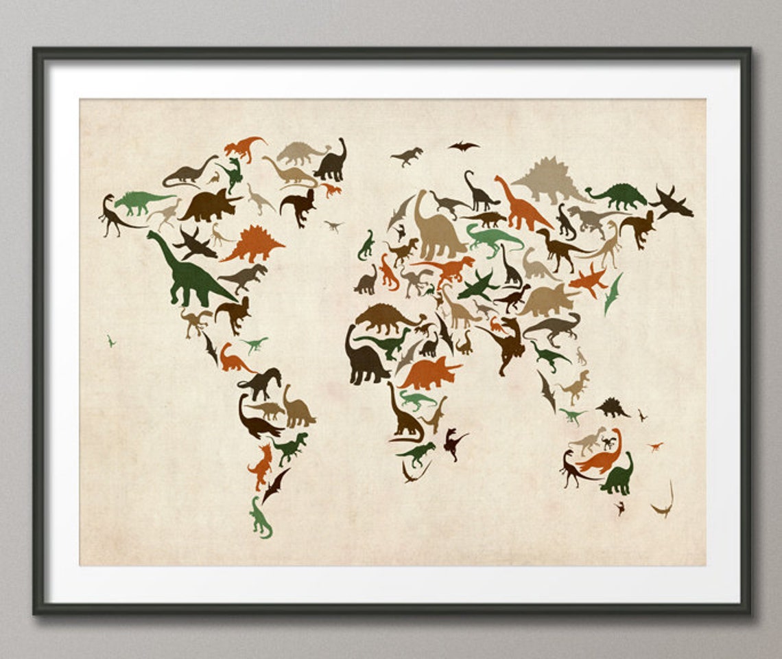 Dinosaur Map of the World Map Art Print 186 - Etsy