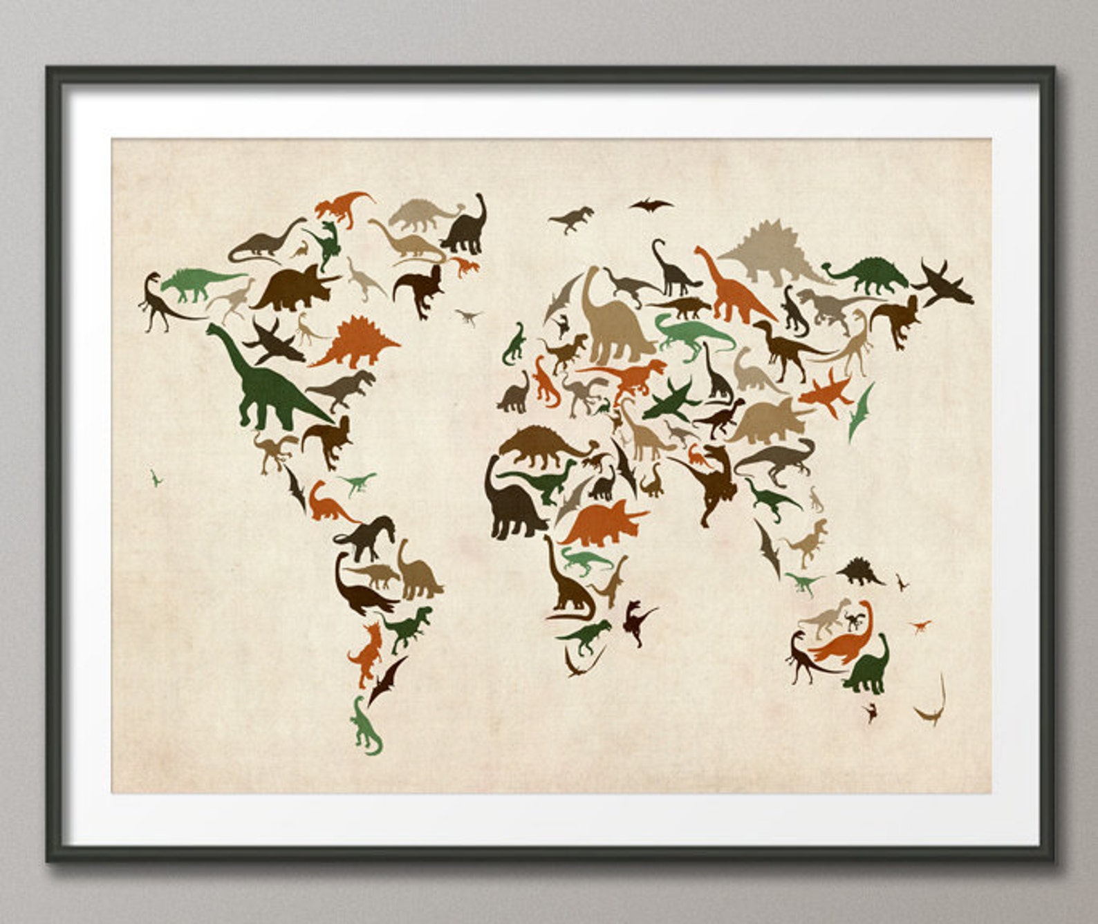 Dinosaur Map of the World Map Art Print 186 - Etsy