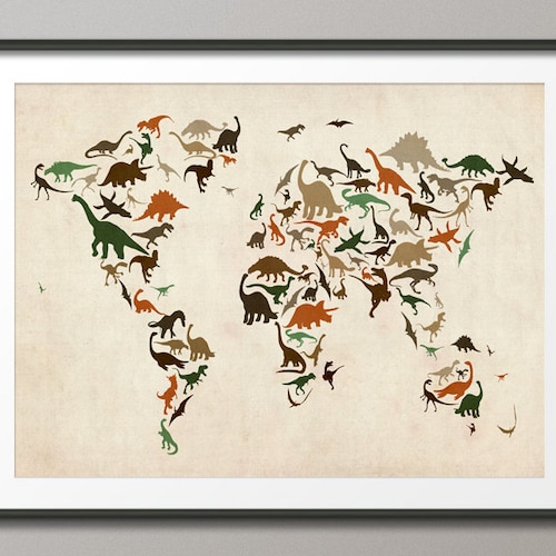 Dinosaur Map of the World Map Art Print 777 - Etsy
