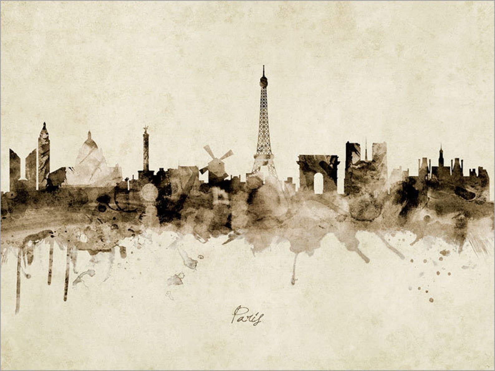 Paris Skyline France, Cityscape Art Print Poster Vintage Sepia (8978 ...