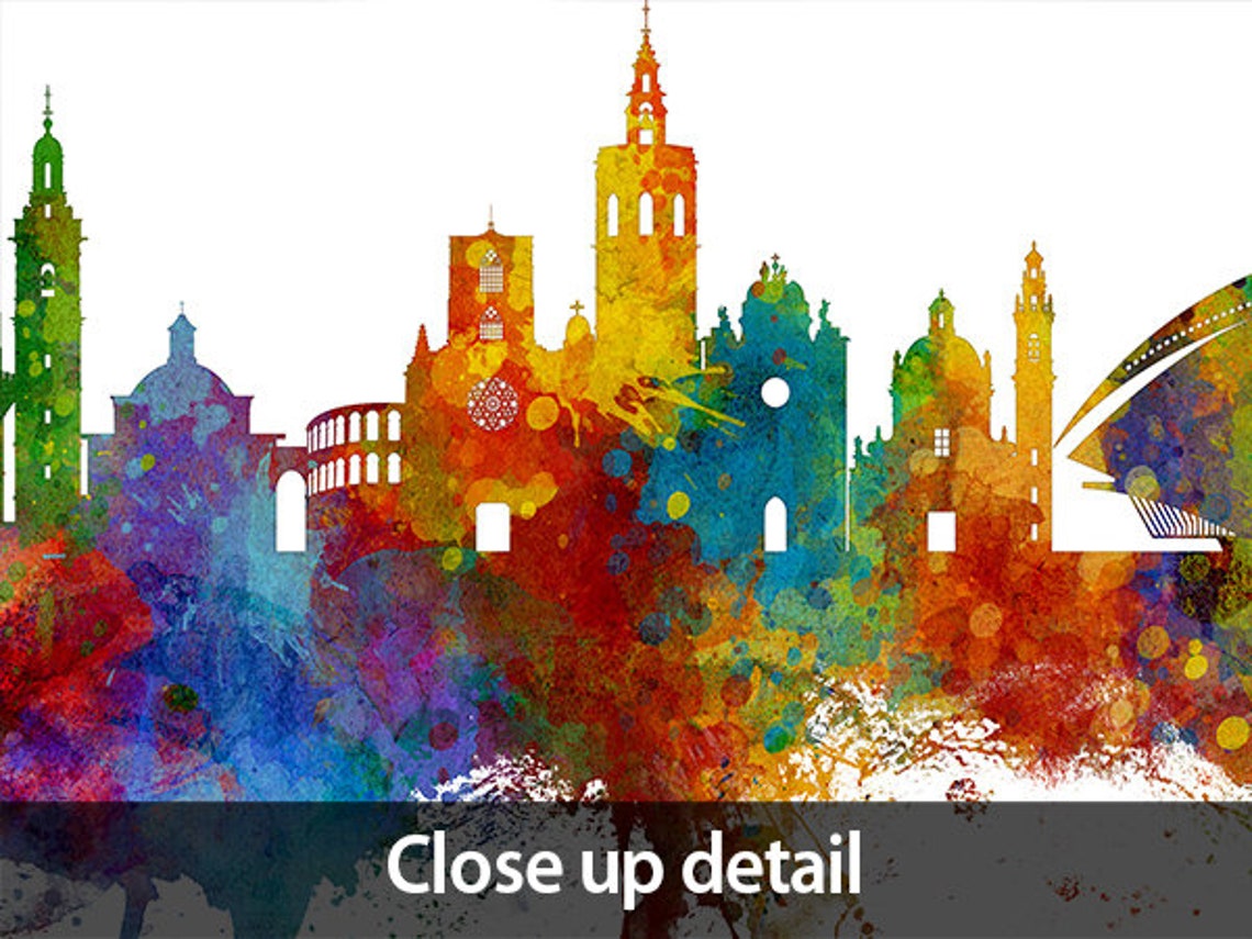 Valencia Skyline Spain Cityscape Painting Art Print Poster CX | Etsy UK