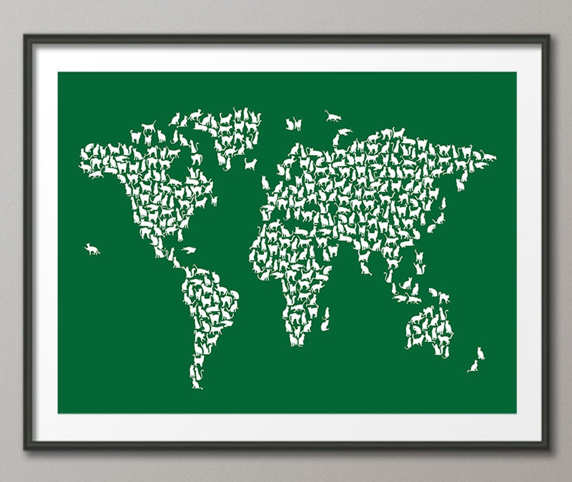 Cats Map of the World Map Art Print 2544 - Etsy
