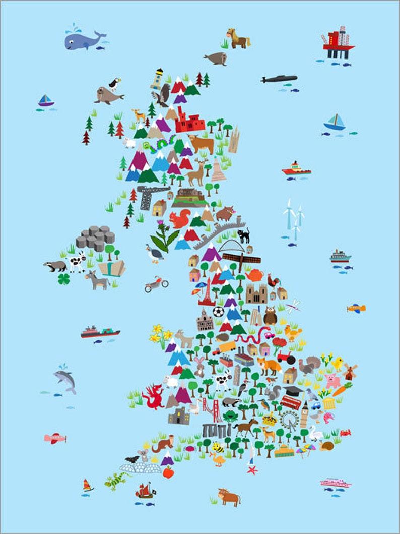Great Britain Animal Map for Children and Kids UK Map Art - Etsy UK