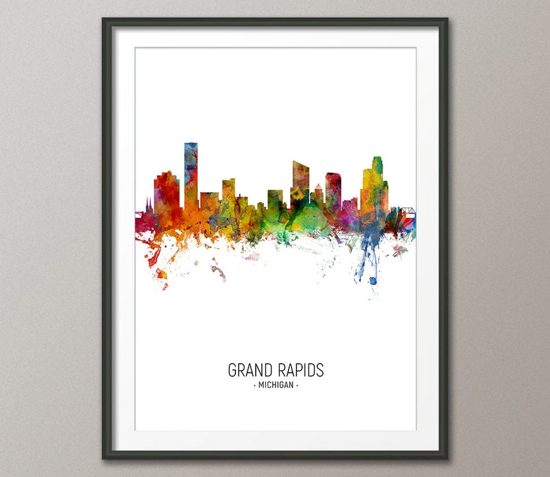 Grand Rapids Skyline, Grand Rapids Michigan Cityscape Art Print Poster ...