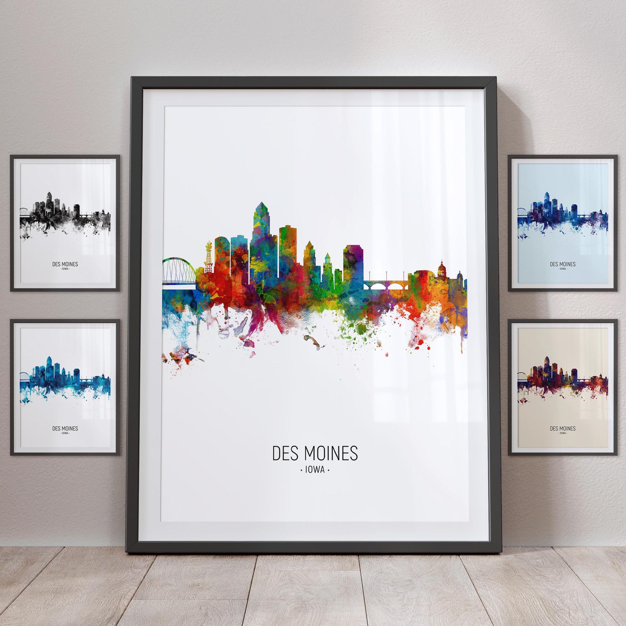 Des Moines Skyline, Iowa Cityscape Art Print Poster Portrait - PX (4953 ...