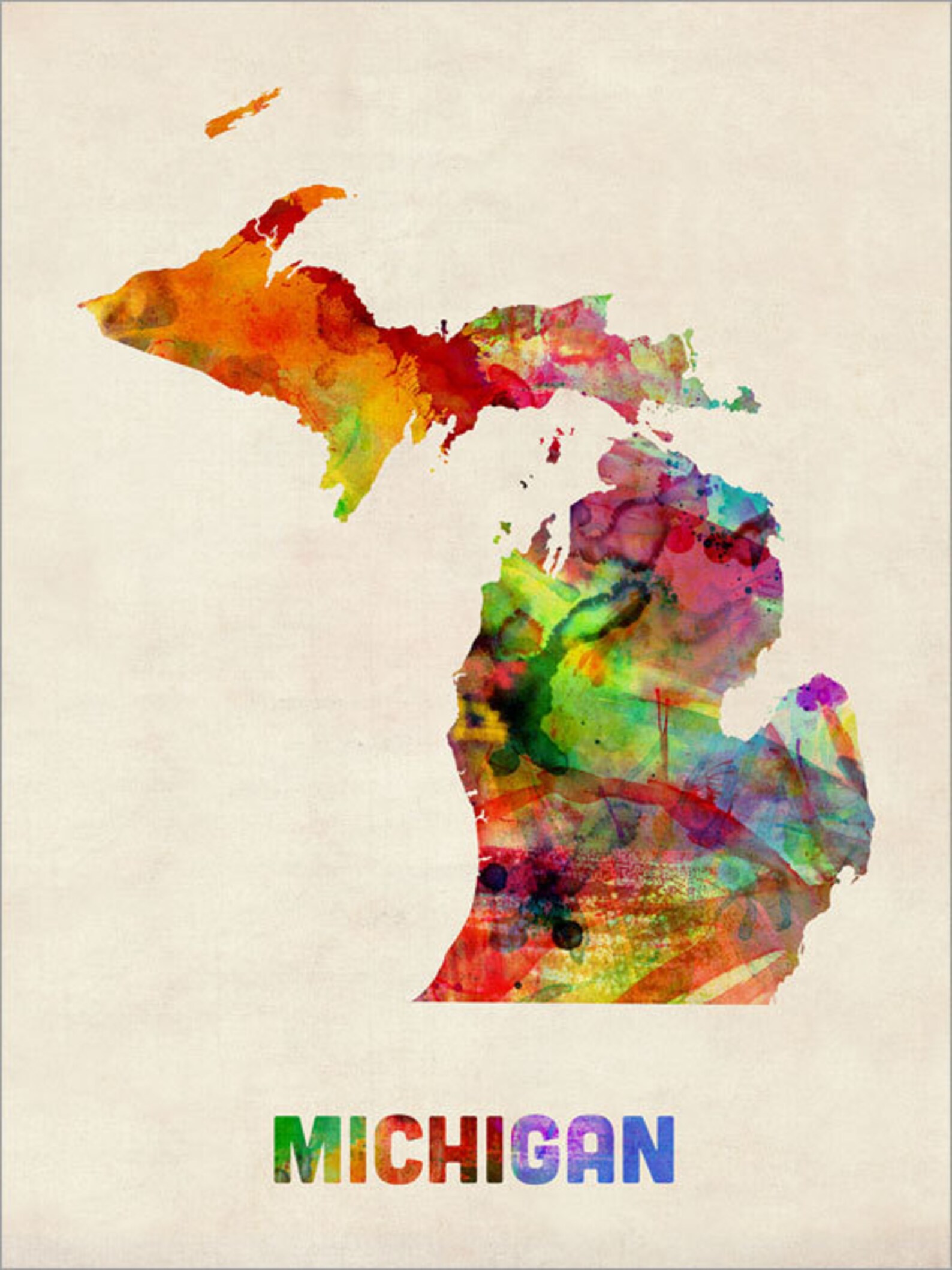 Michigan Watercolor Map USA Art Print 365 - Etsy