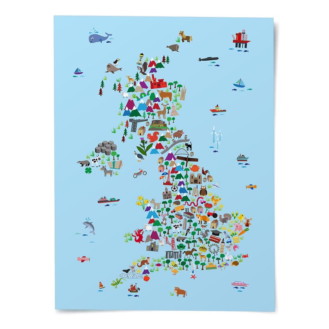 Animal Map of Great Britain for Children and Kids, UK Map, Art Print ...