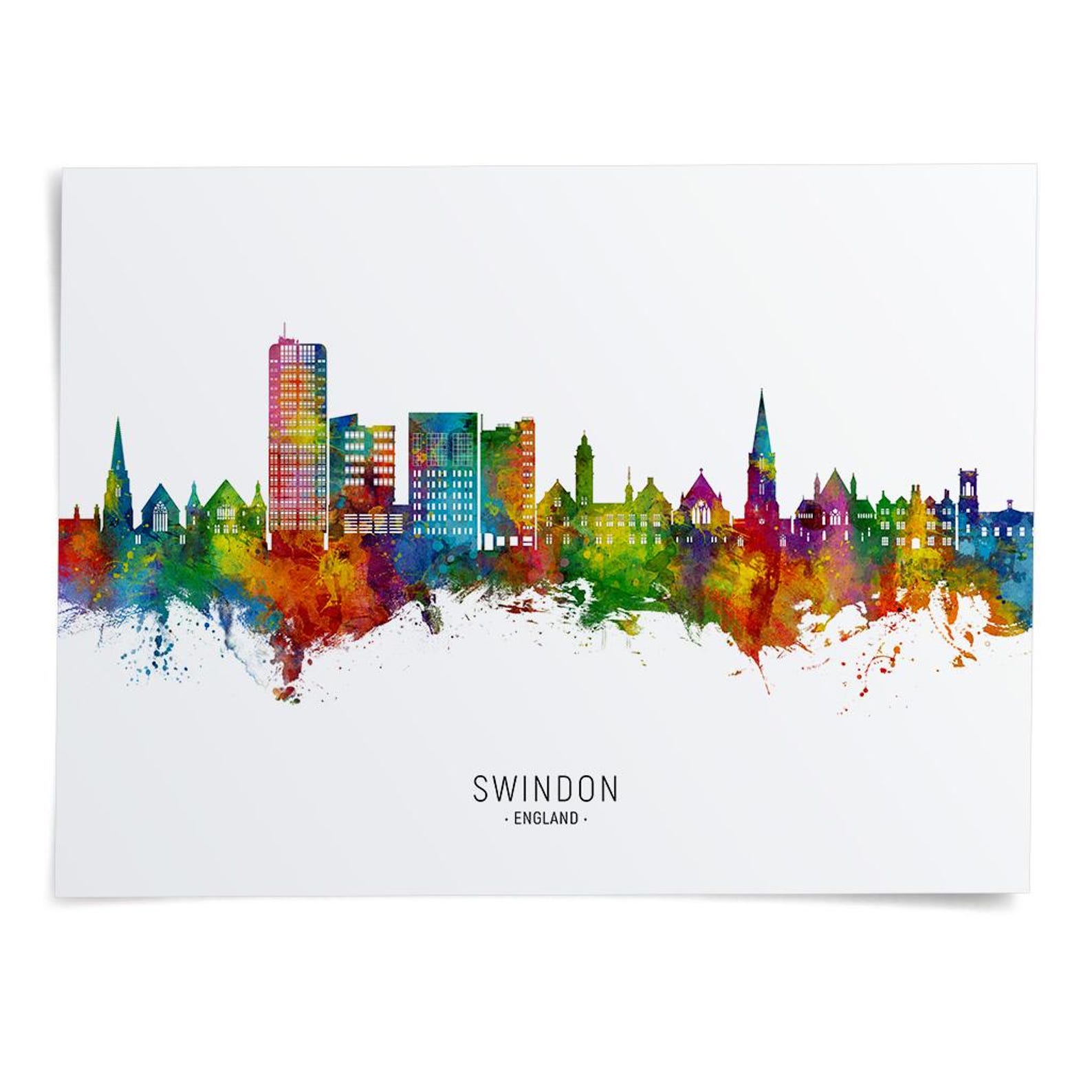 Swindon Skyline England, Cityscape Painting Art Print Poster CX (24105 ...