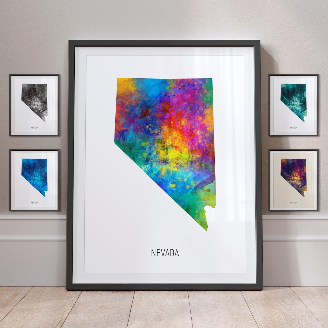 Nevada Map, US State Watercolour Painting Art Print Poster, Portrait ...