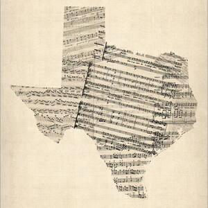 Texas Old Sheet Music Map USA, Art Print 337 - Etsy