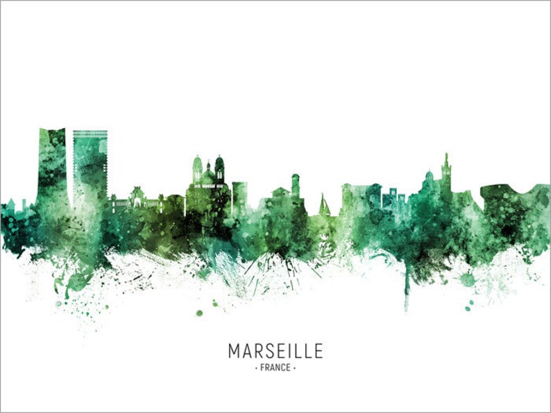 Marseille Skyline France Cityscape Art Poster Print Blue Red | Etsy