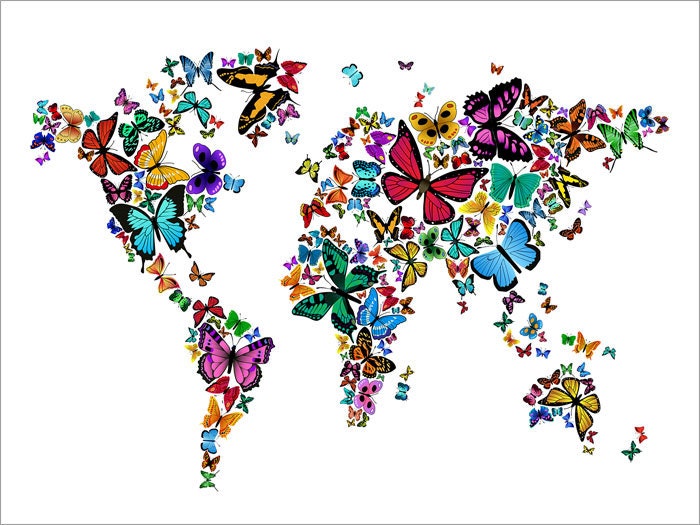 Butterflies Map of the World Map Art Print 448 - Etsy UK