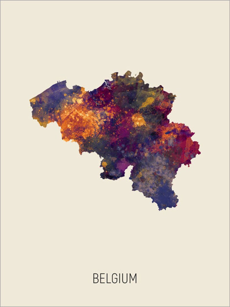 Belgium Map Watercolour Art Print Poster Colour Black | Etsy