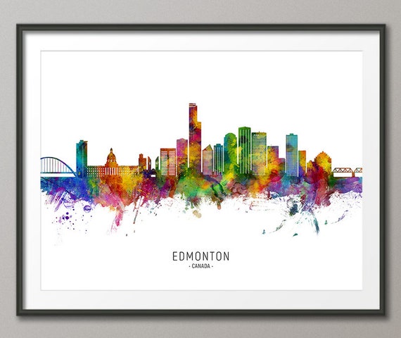 Edmonton Skyline Canada Cityscape Painting Art Print Poster | Etsy