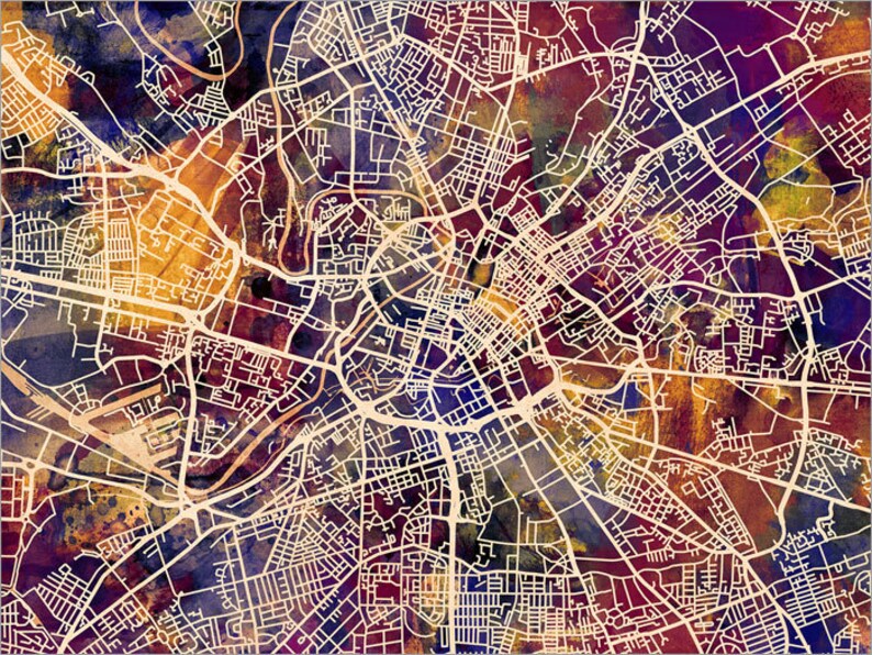 Manchester Map Manchester England City Street Map Art Print - Etsy