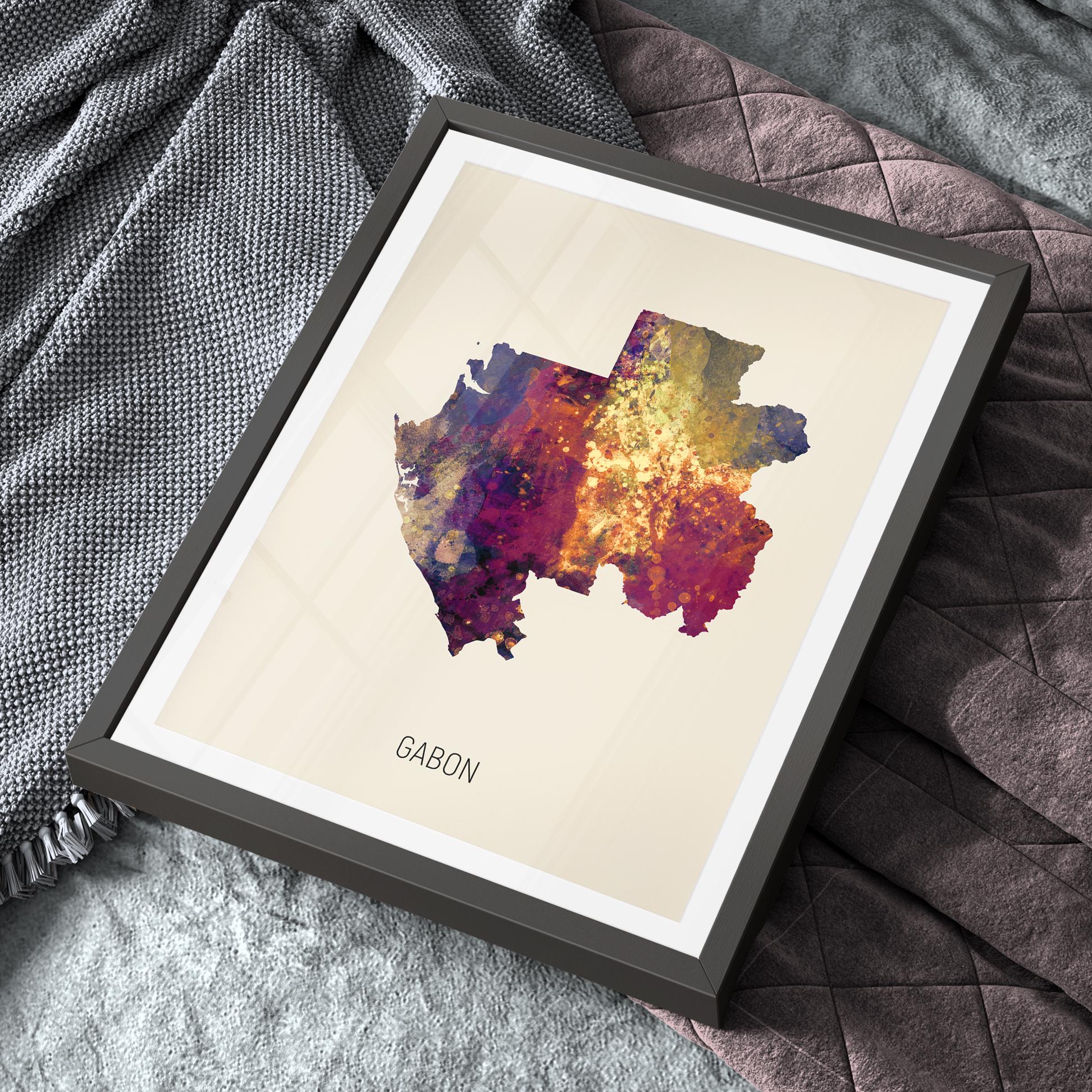 Gabon Map, Watercolour Painting Art Print Poster, Portrait - MX (10833 ...
