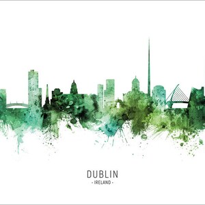 Dublin Skyline Ireland Cityscape Art Poster Print Blue Red - Etsy
