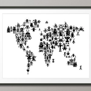 Robots Map of the World Map for Children and Kids, Art Print 1559 - Etsy