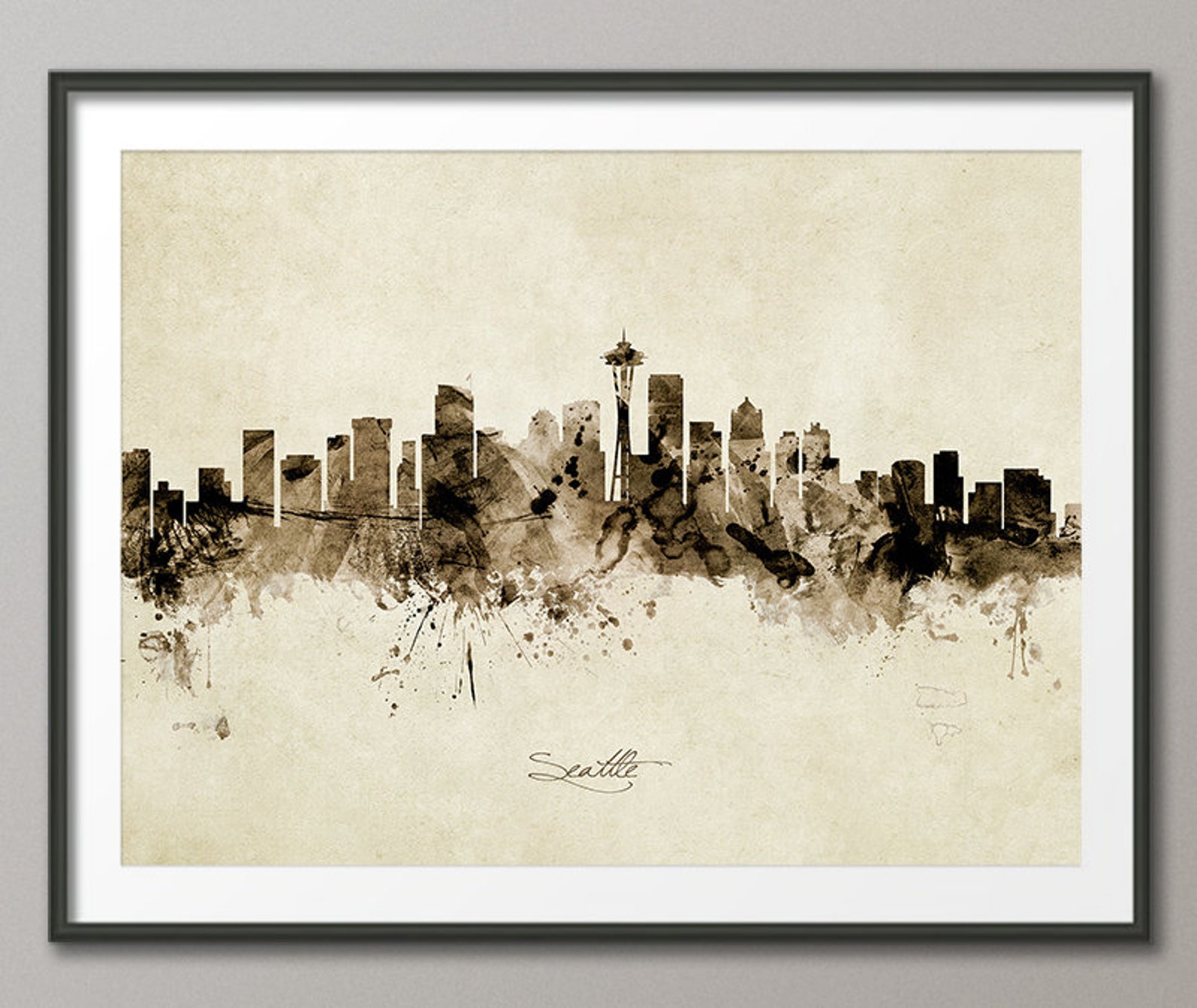 Seattle Skyline Washington Cityscape Art Print Poster Vintage - Etsy